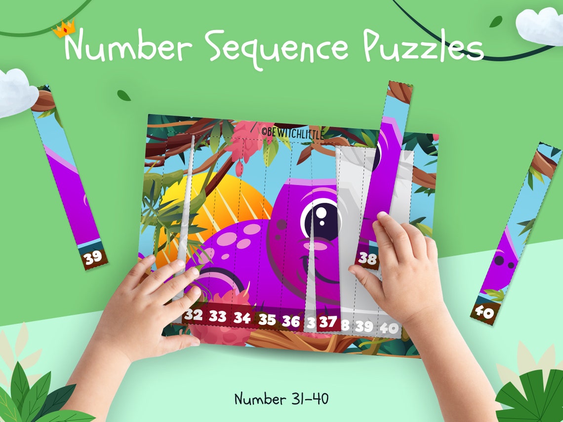 Dinosaur Puzzle Number Sequence 10 Puzzles 1-100 Printable Montessori ...
