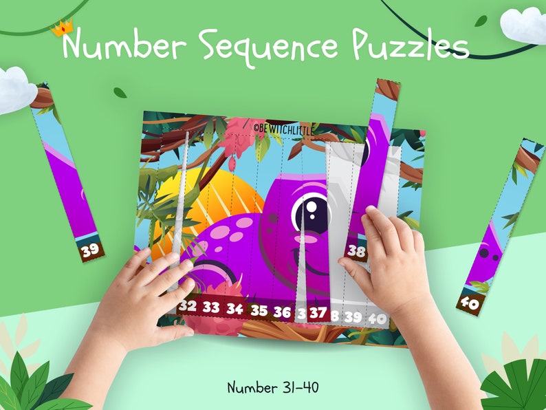 Dinosaur Puzzle Number Sequence 10 Puzzles 1-100 Printable Montessori ...