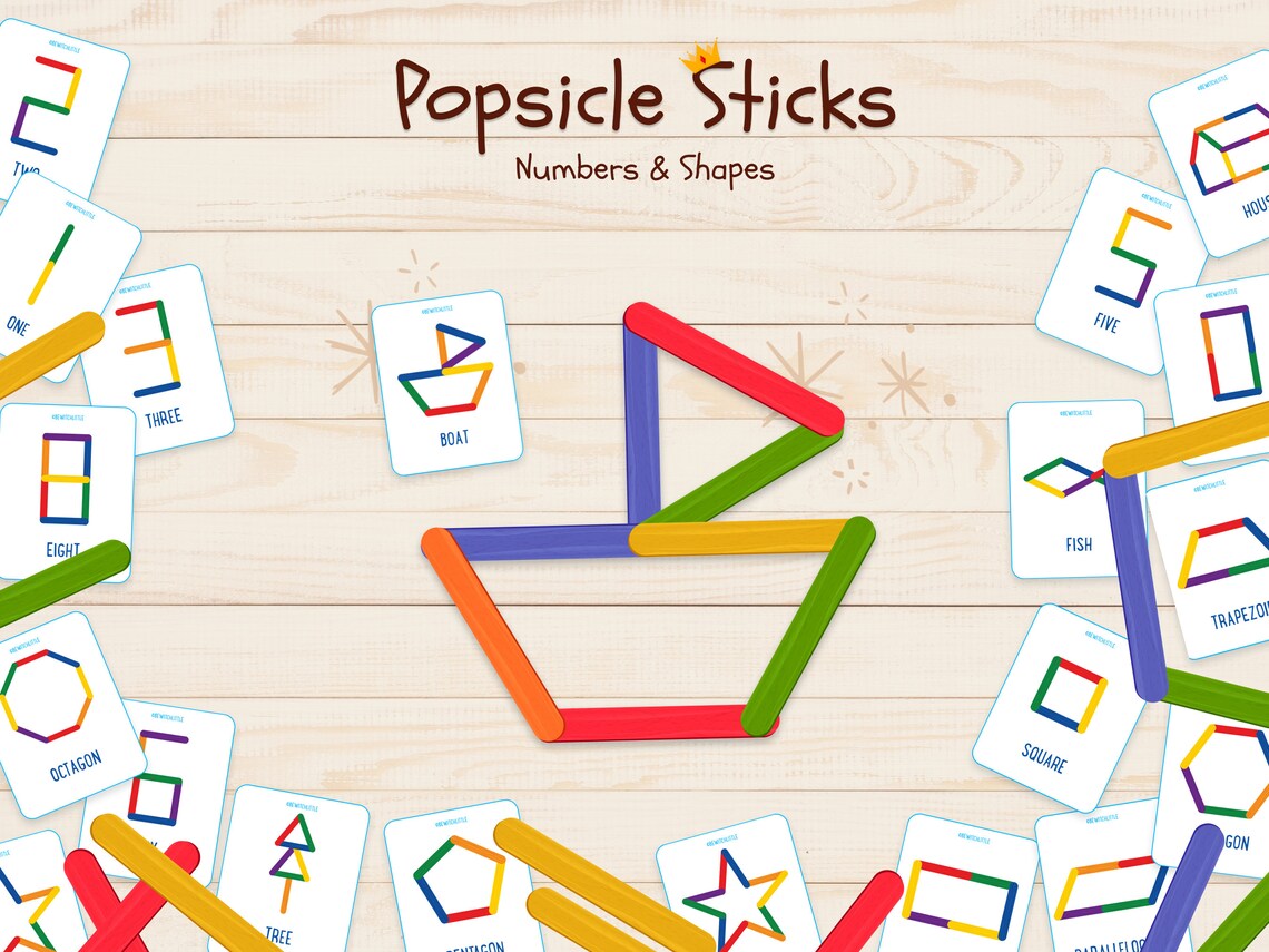 Popsicle Stick Shapes and Numbers Activity Game Printable Montessori ...
