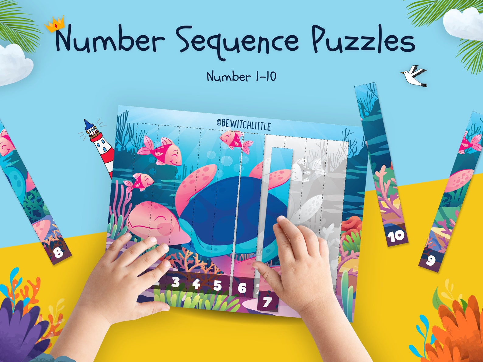 Sea Creatures Puzzle Number Sequence 1-100 Puzzle Printable Montessori ...