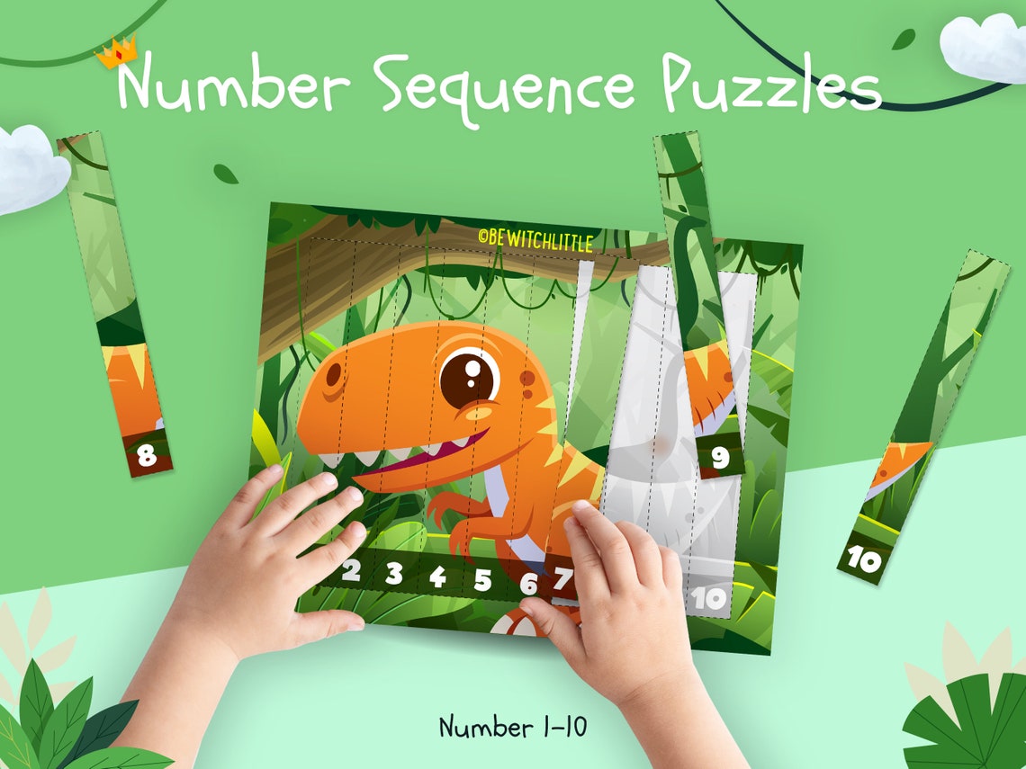 Dinosaur Puzzle Number Sequence 10 Puzzles 1-100 Printable Montessori ...