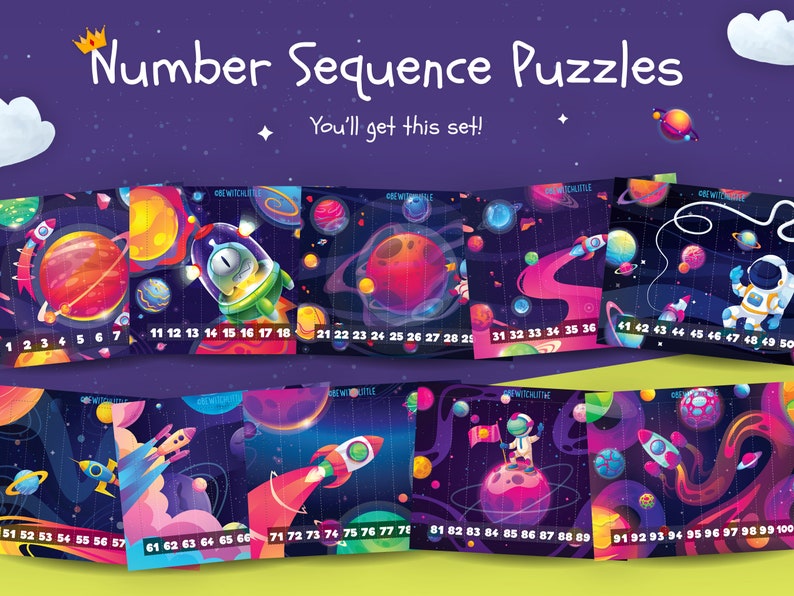 Solar System Space Puzzles Number Sequence 10 Puzzles 1-100 Printable ...