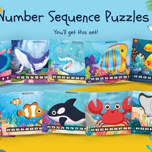 Sea Creatures Puzzle Number Sequence 1-100 Puzzle Printable Montessori ...