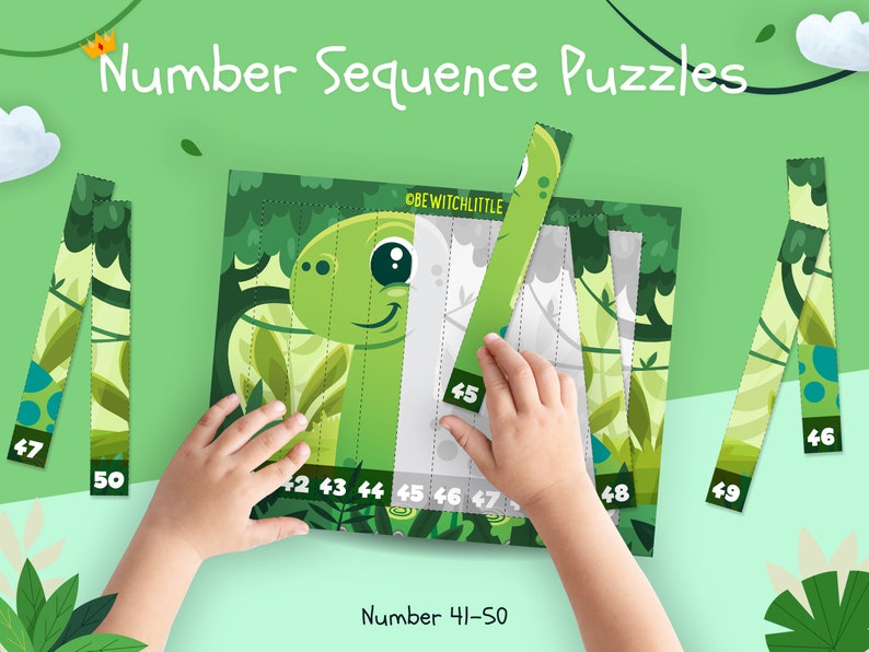 Dinosaur Puzzle Number Sequence 10 Puzzles 1-100 Printable Montessori ...