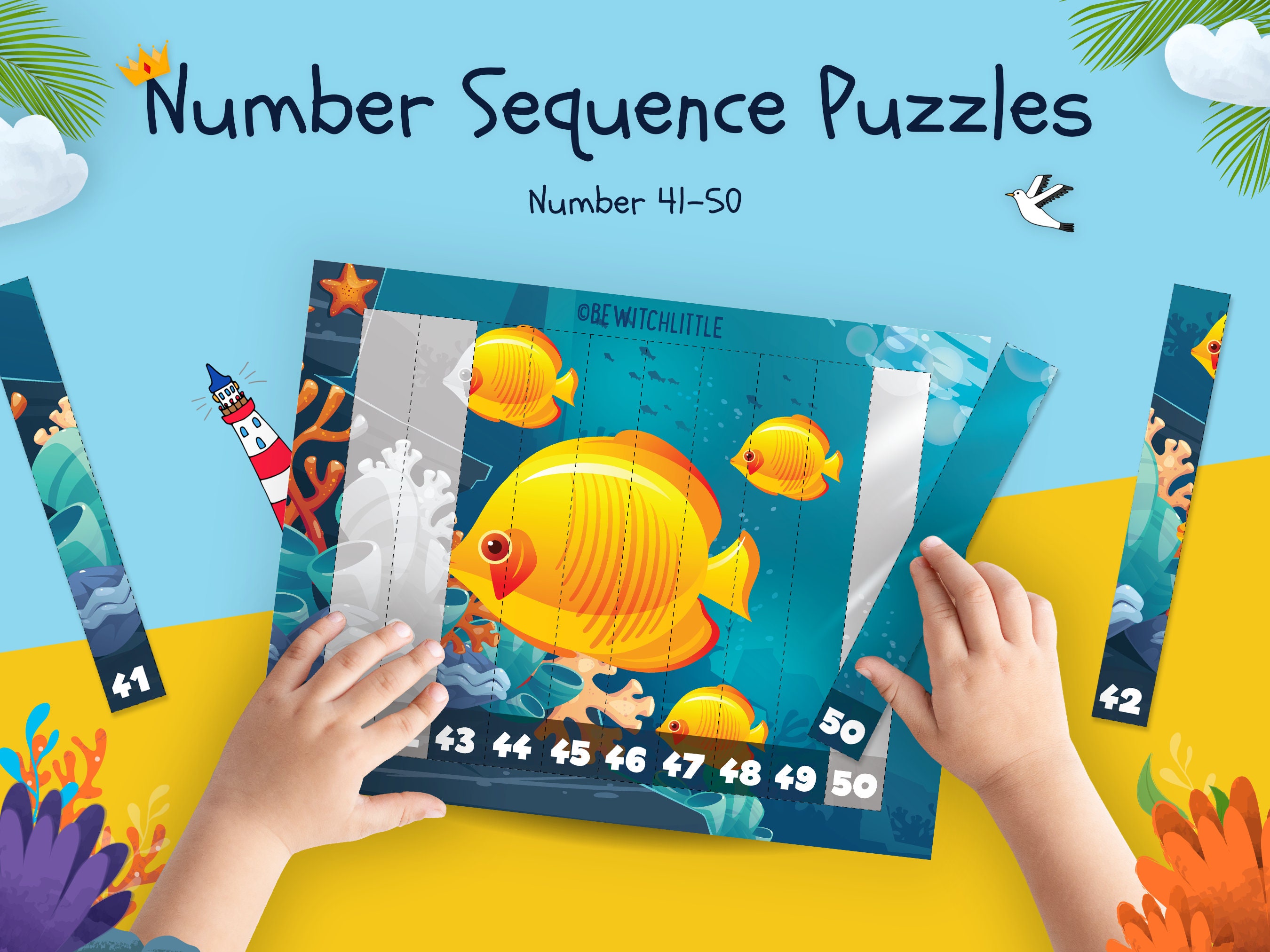 Sea Creatures Puzzle Number Sequence 1-100 Puzzle Printable Montessori ...