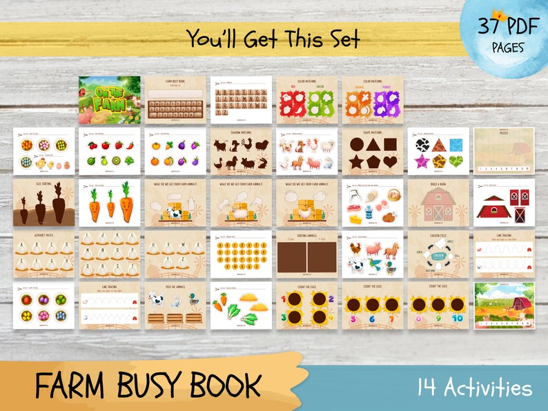 Farm Animal Busy Book Printable Quiet Book for 3 Year Olds Montessori ...