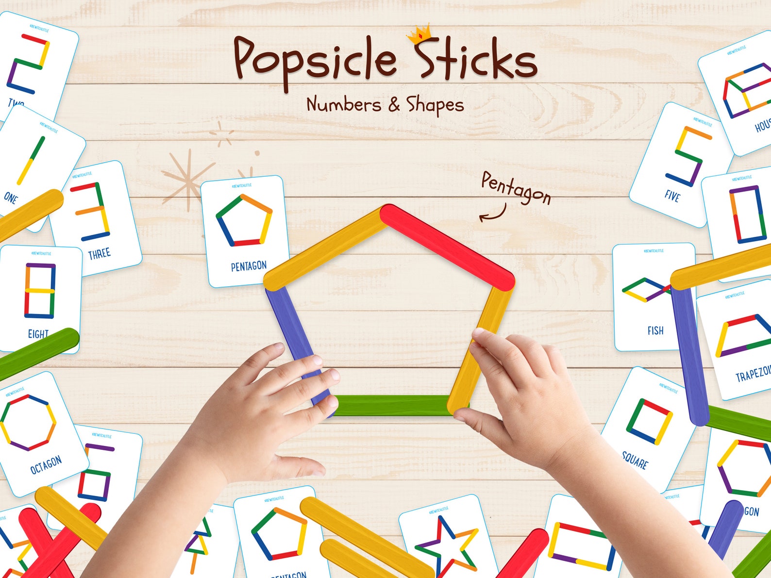 Popsicle Stick Shapes and Numbers Activity Game Printable Montessori ...