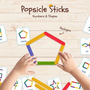 Popsicle Stick Shapes and Numbers Activity Game Printable Montessori ...