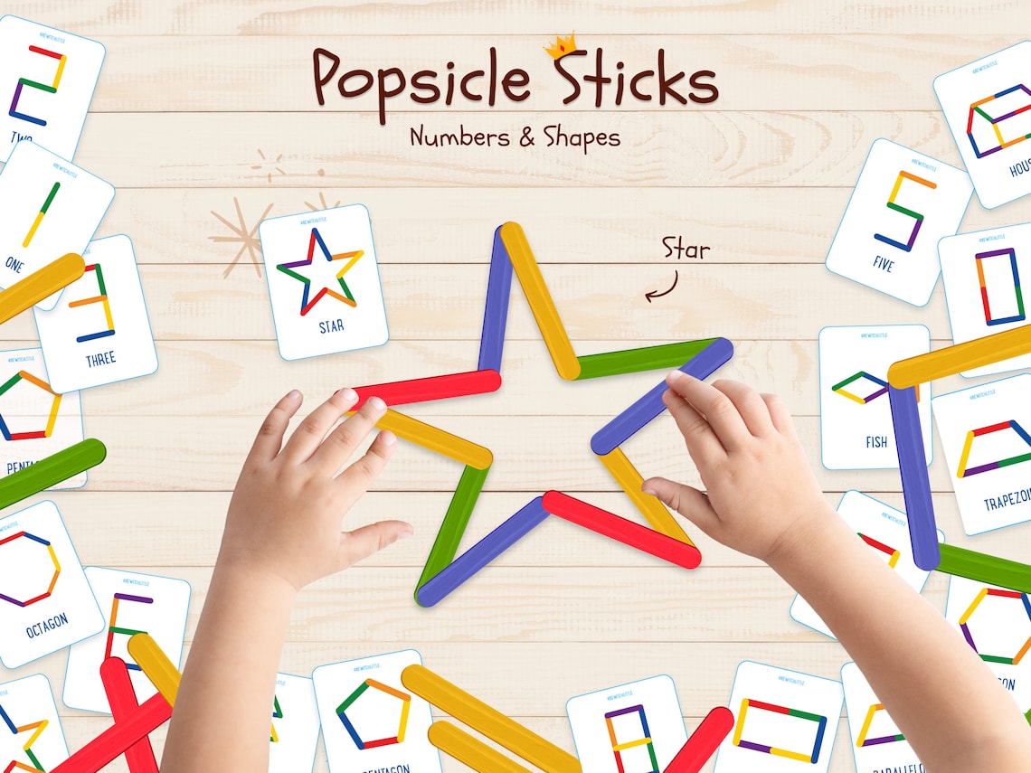 Popsicle Stick Shapes and Numbers Activity Game Printable Montessori ...