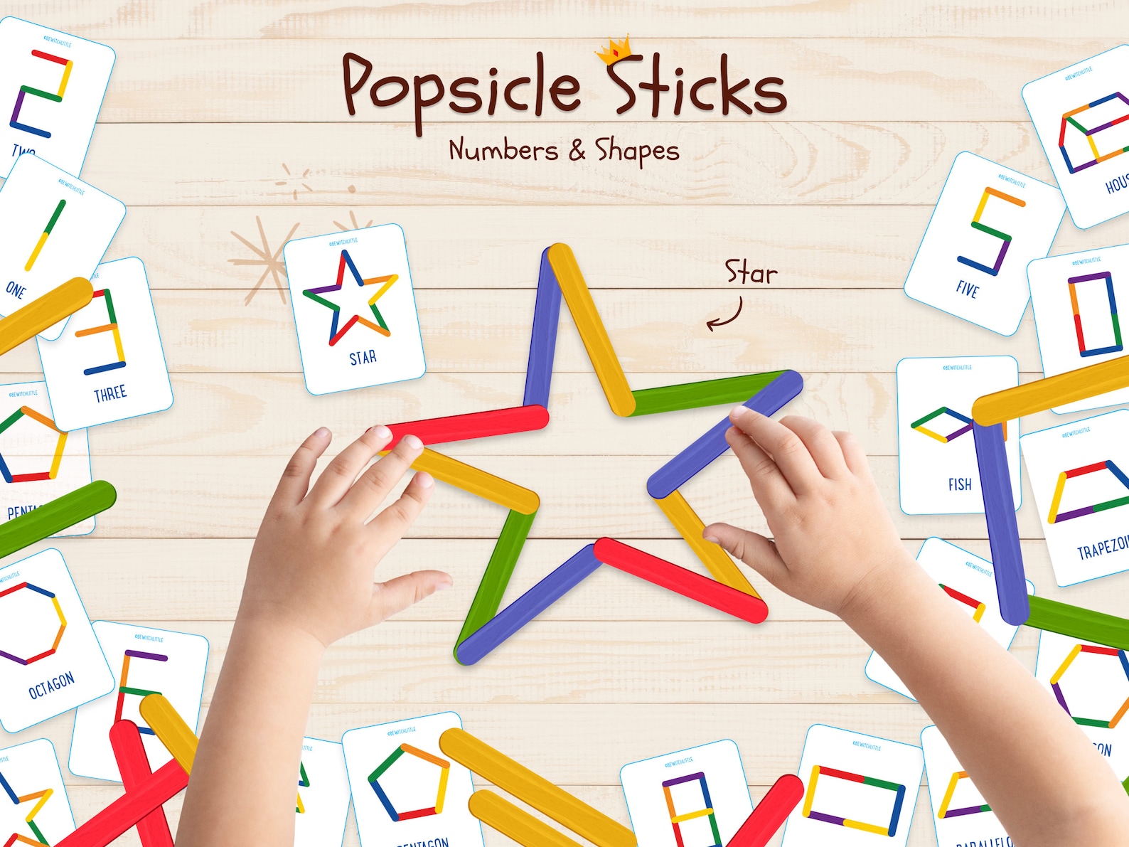 Popsicle Stick Shapes and Numbers Activity Game Printable Montessori ...