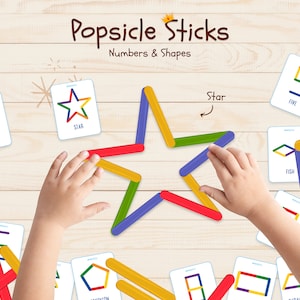 Popsicle Stick Shapes and Numbers Activity Game Printable Montessori ...