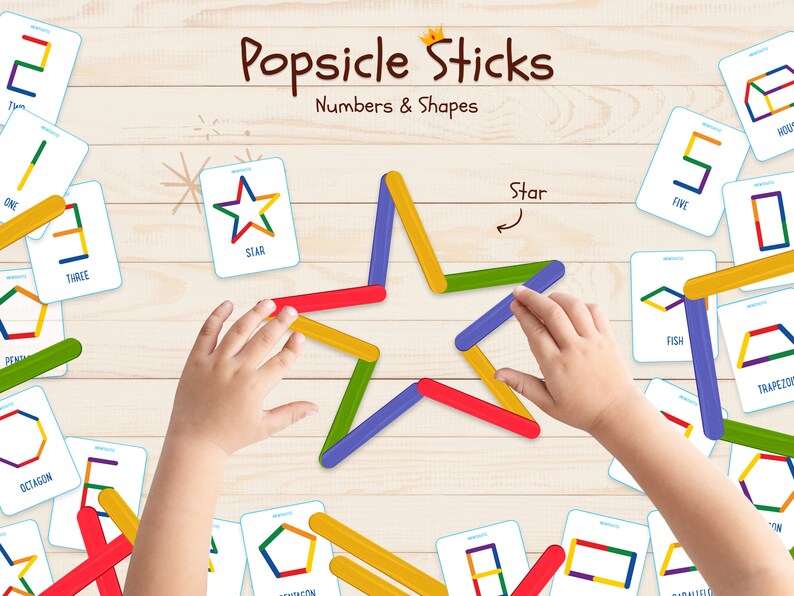 Popsicle Stick Shapes and Numbers Activity Game Printable Montessori ...
