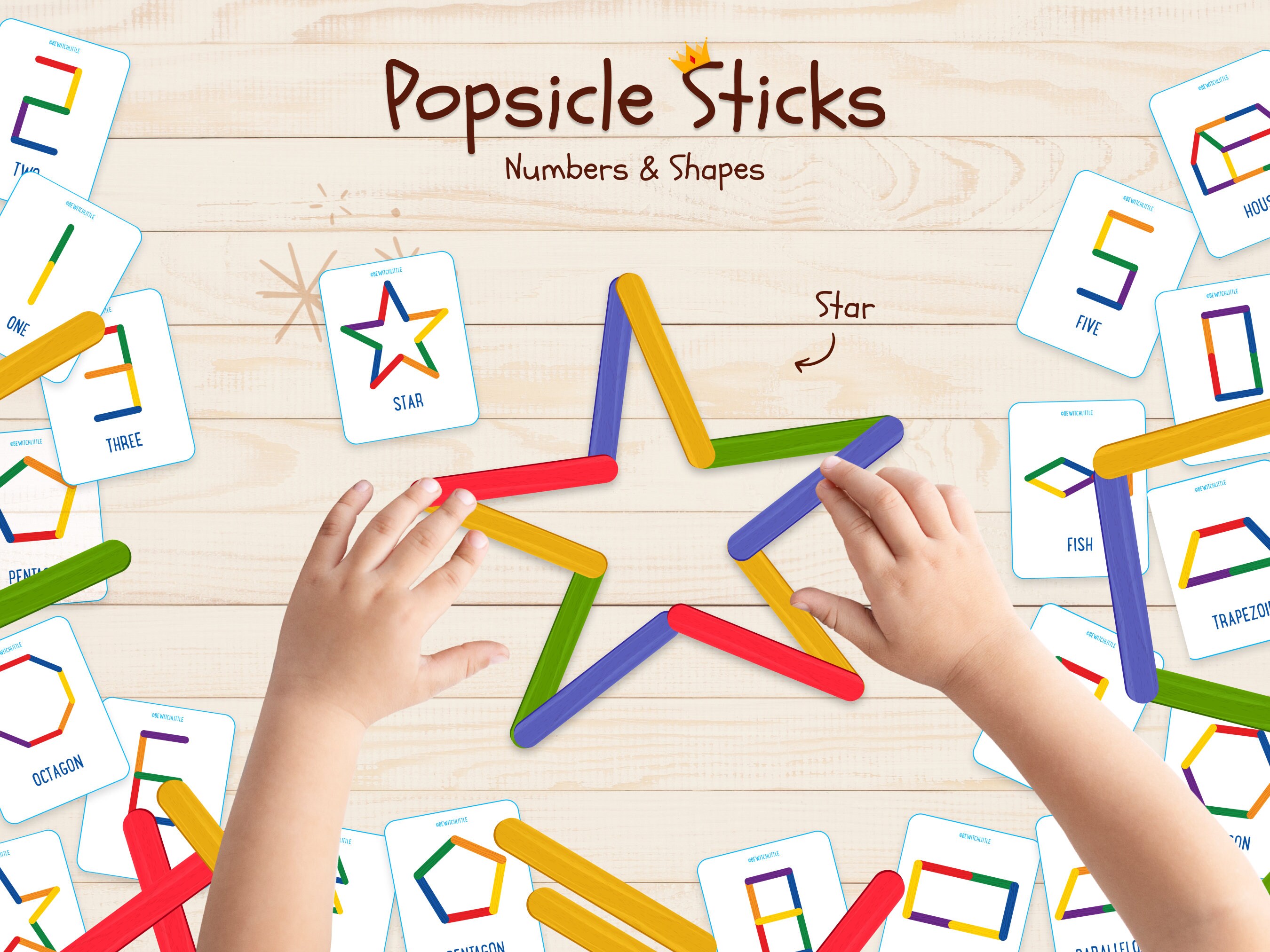 Popsicle Stick Shapes and Numbers Activity Game Printable Montessori ...