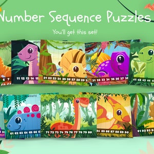 Dinosaur Puzzle Number Sequence 10 Puzzles 1-100 Printable Montessori ...