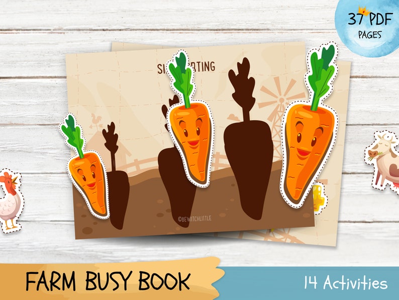 Farm Animal Busy Book Printable Quiet Book for 3 Year Olds Montessori ...