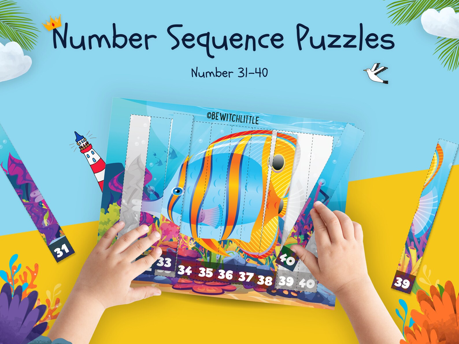 Sea Creatures Puzzle Number Sequence 1-100 Puzzle Printable Montessori ...