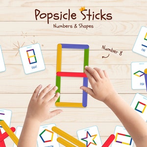 Popsicle Stick Shapes and Numbers Activity Game Printable Montessori ...