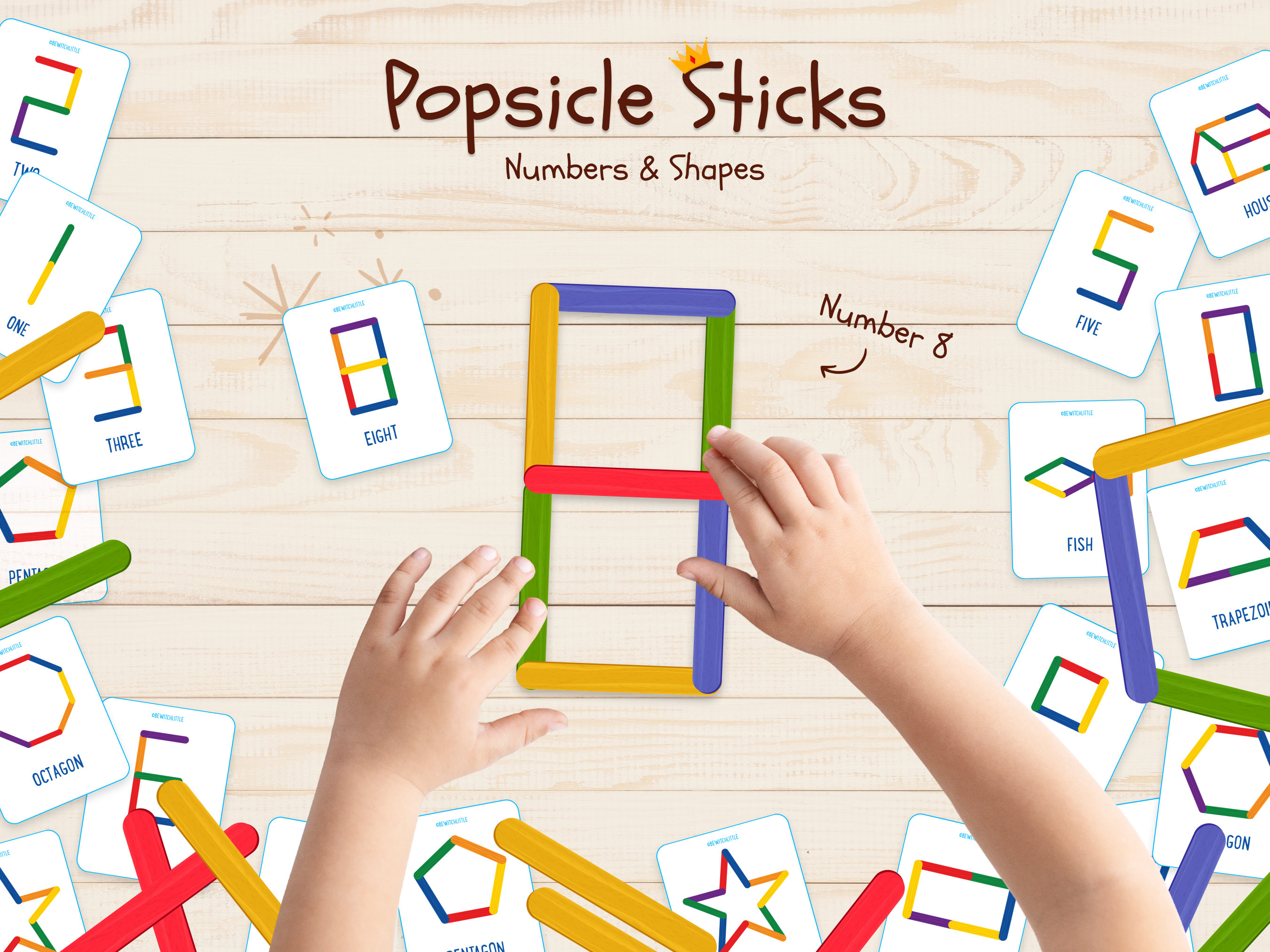 Popsicle Stick Shapes and Numbers Activity Game Printable Montessori ...