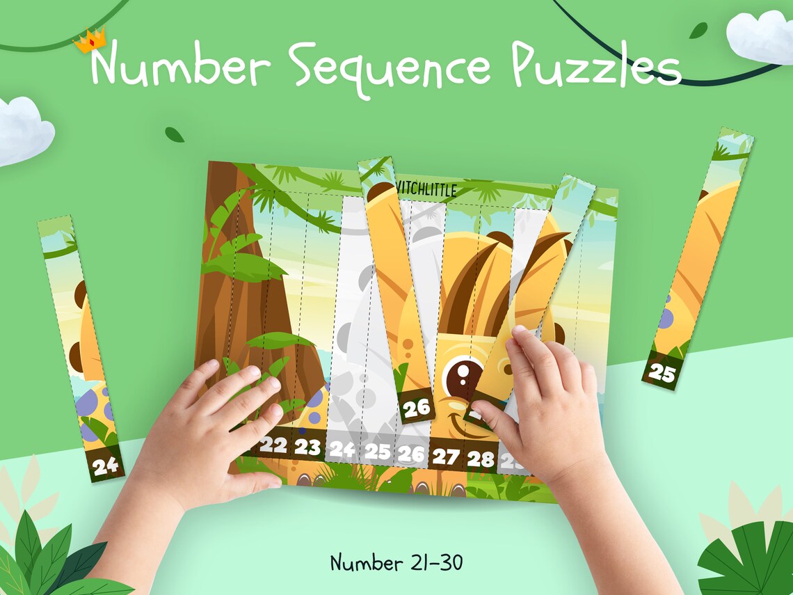 Dinosaur Puzzle Number Sequence 10 Puzzles 1-100 Printable Montessori ...