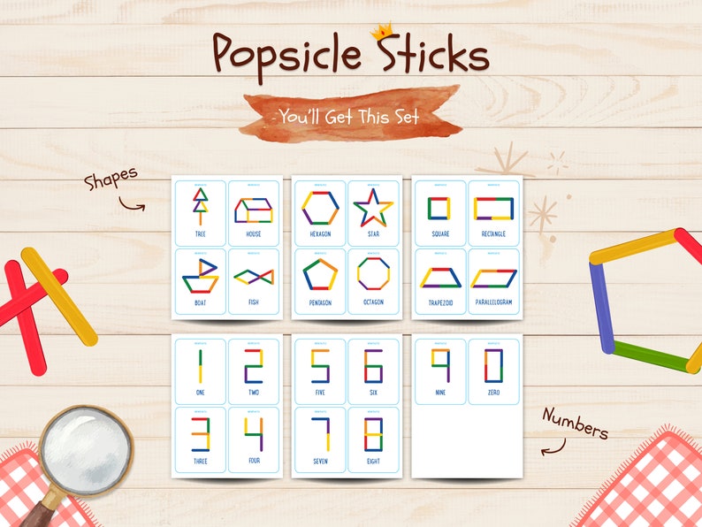 Popsicle Stick Shapes and Numbers Activity Game Printable Montessori ...
