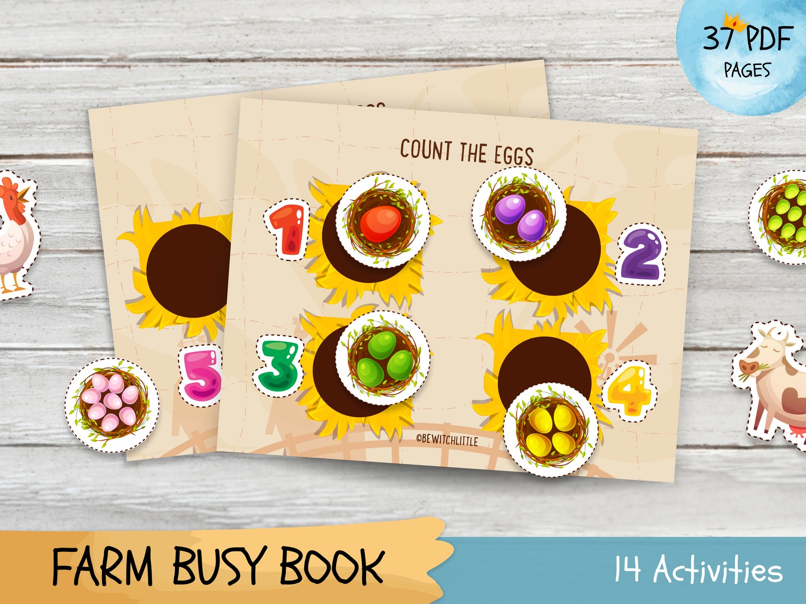 Farm Animal Busy Book Printable Quiet Book for 3 Year Olds Montessori ...