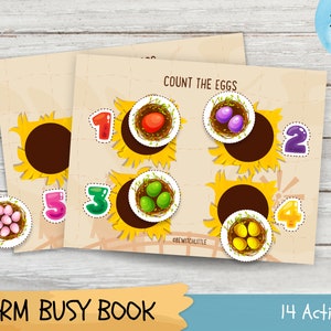 Farm Animal Busy Book Printable Quiet Book for 3 Year Olds Montessori ...