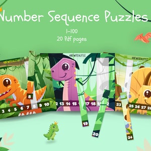Dinosaur Puzzle Number Sequence 10 Puzzles 1-100 Printable Montessori ...