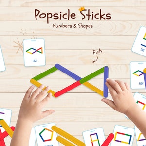 Popsicle Stick Shapes and Numbers Activity Game Printable Montessori ...