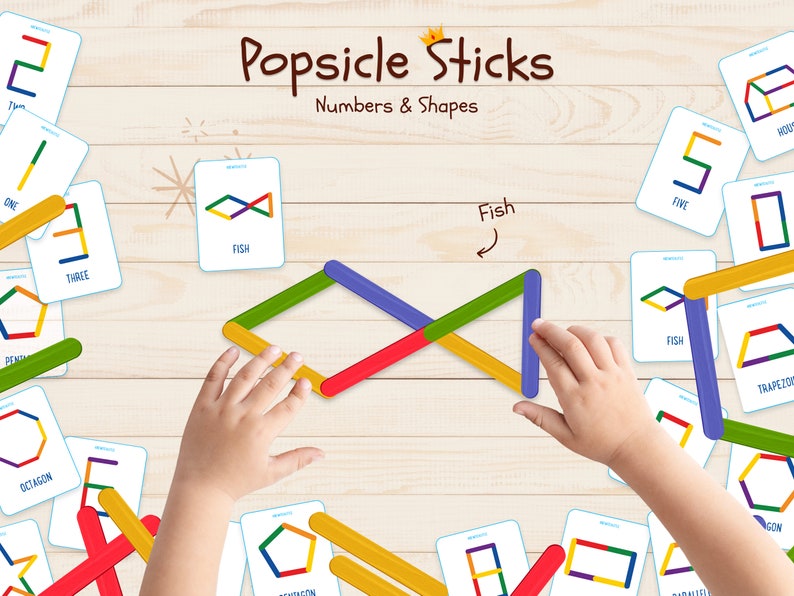Popsicle Stick Shapes and Numbers Activity Game Printable Montessori ...
