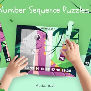 Dinosaur Puzzle Number Sequence 10 Puzzles 1-100 Printable Montessori ...