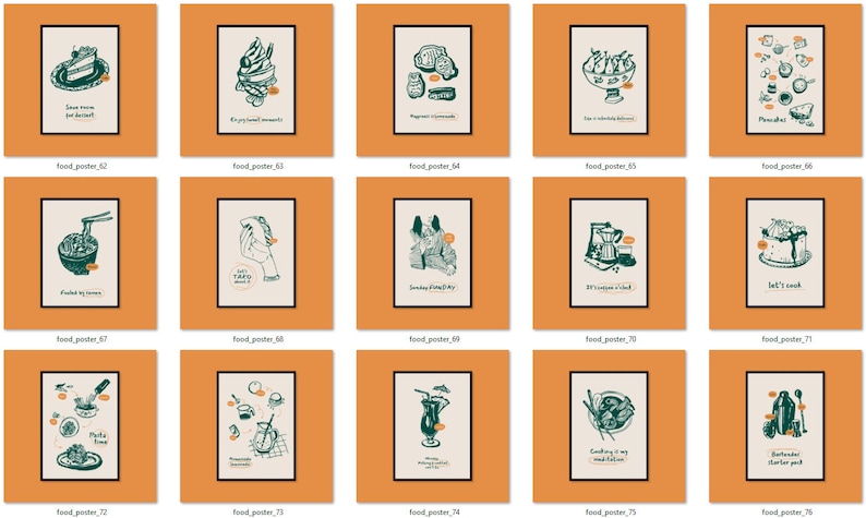 Printable Food and Beverage Posters Set of 80 Quotes, Desserts, Street ...