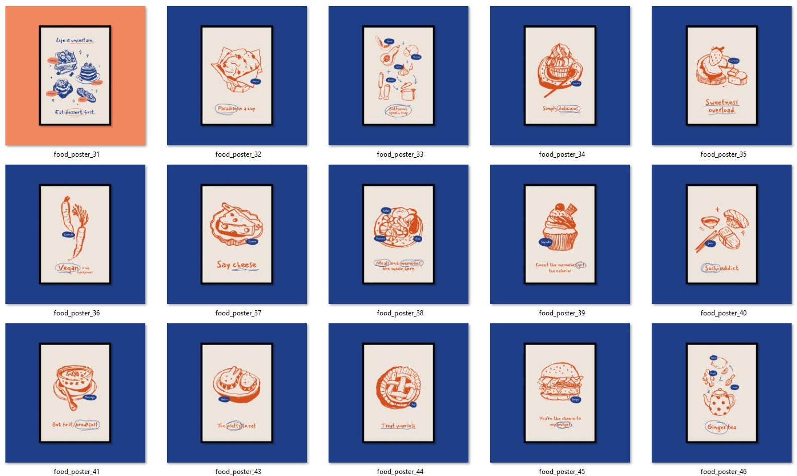 Printable Food and Beverage Posters Set of 80 Quotes, Desserts, Street ...