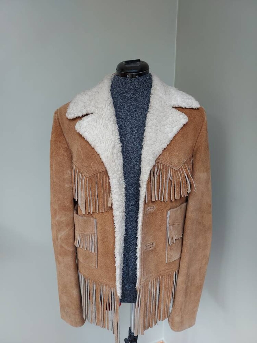 Amazing Custom Made Shearling Lined Suede Fringed Western Coat, Mens 36 ...