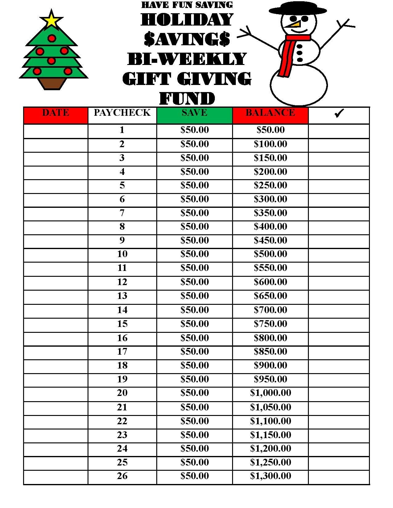 Holiday Savings Bi-weekly GIFT GIVING FUND | Save 1300 | 26 Week ...