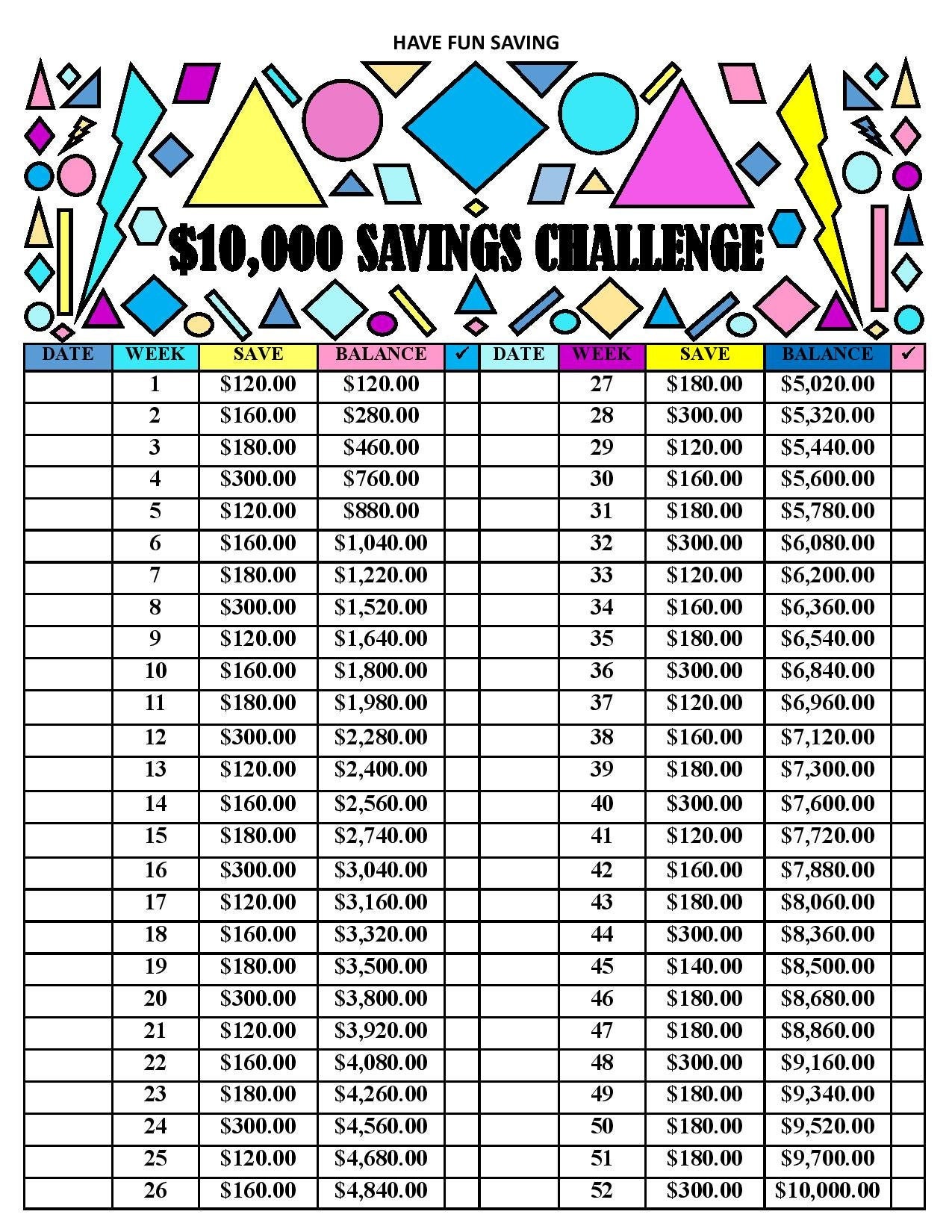 10,000 SAVINGS CHALLENGE | 52 WEEK Savings Challenge - Etsy