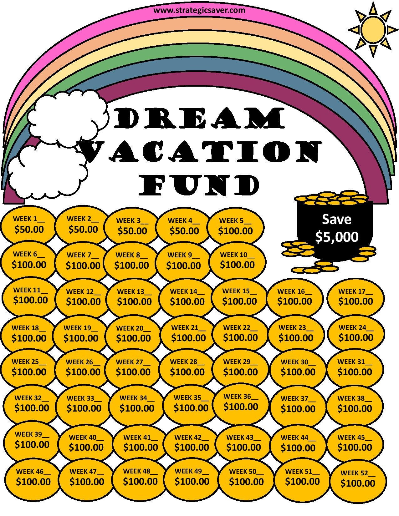 DREAM VACATION FUND Save 5000 Travel Fund 52 Week | Etsy