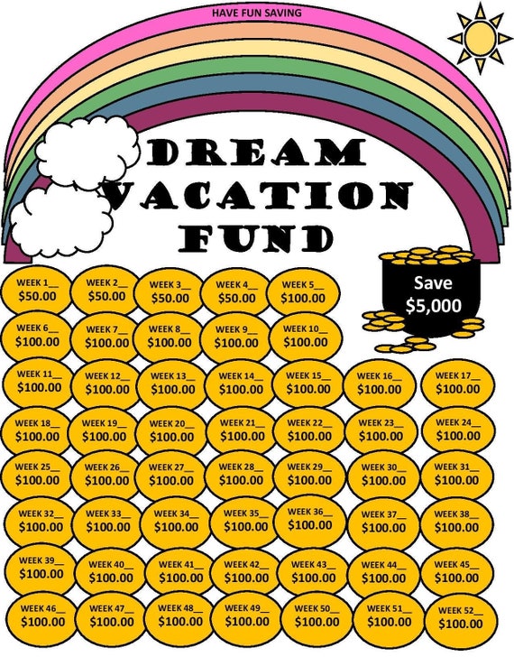 DREAM VACATION FUND Save 5000 Travel Fund 52 Week - Etsy