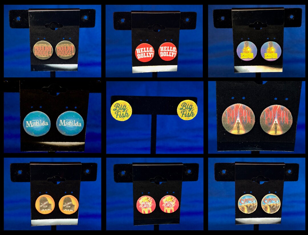 Broadway Logo Earring Studs 2 - Moulin Rouge, Hello Dolly, Spongebob ...