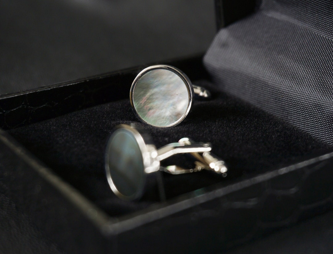 Natural Grey Mother of Pearl Cufflinks, Round Cufflinks, Best Man Gift ...