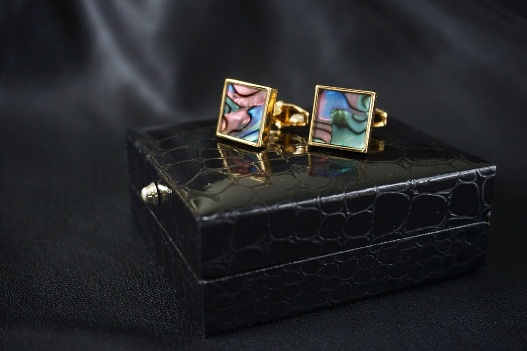 Natural Abalone Cufflinks, Square Stainless Steel, Groom Wedding Gift ...