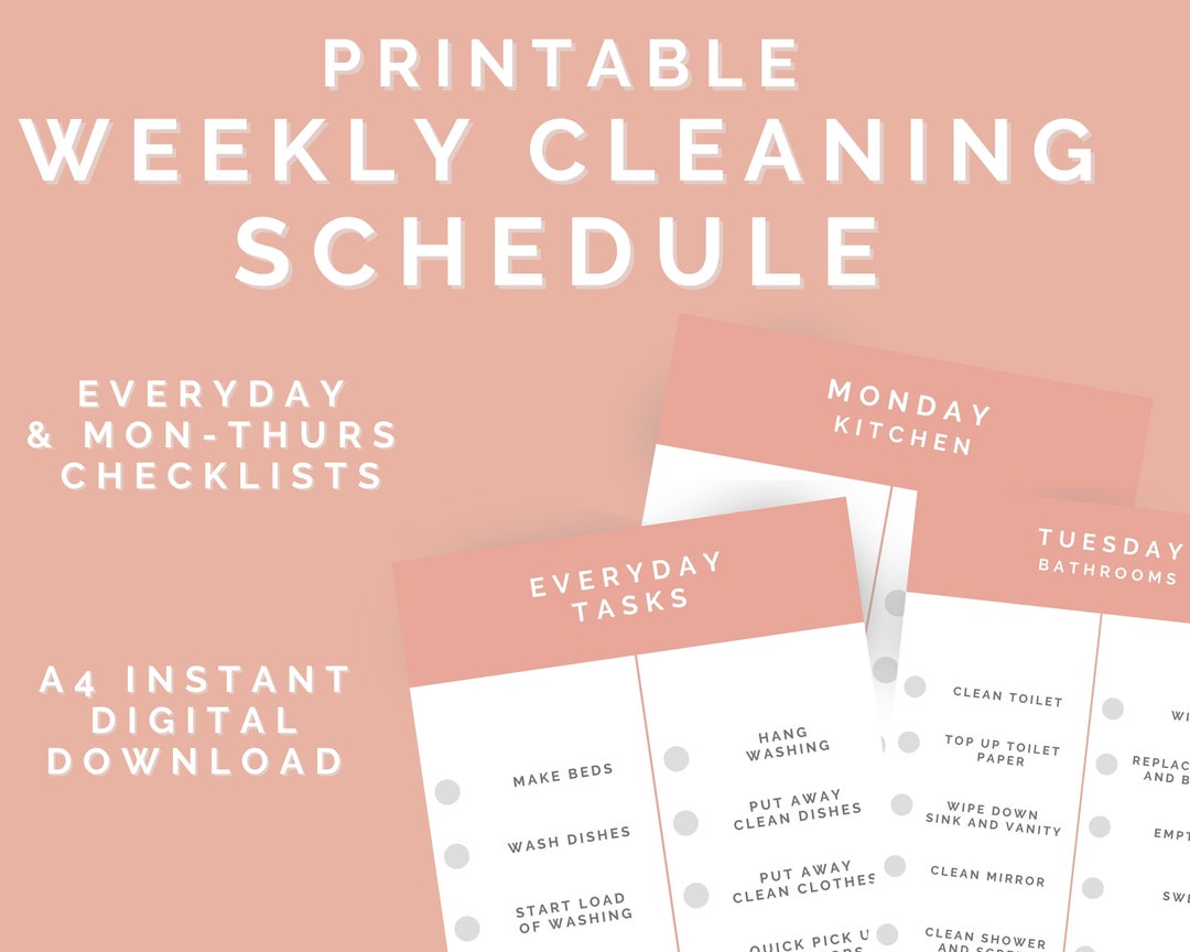 Weekly Home Cleaning Checklist, A4 Printable Household Schedule ...