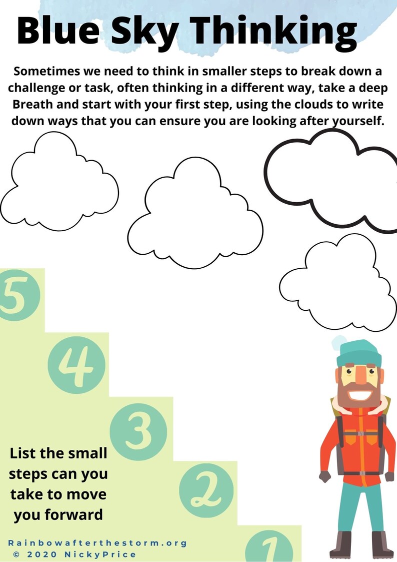Blue Sky Thinking Worksheet - Mental Health Journal (PDF Fillable and ...