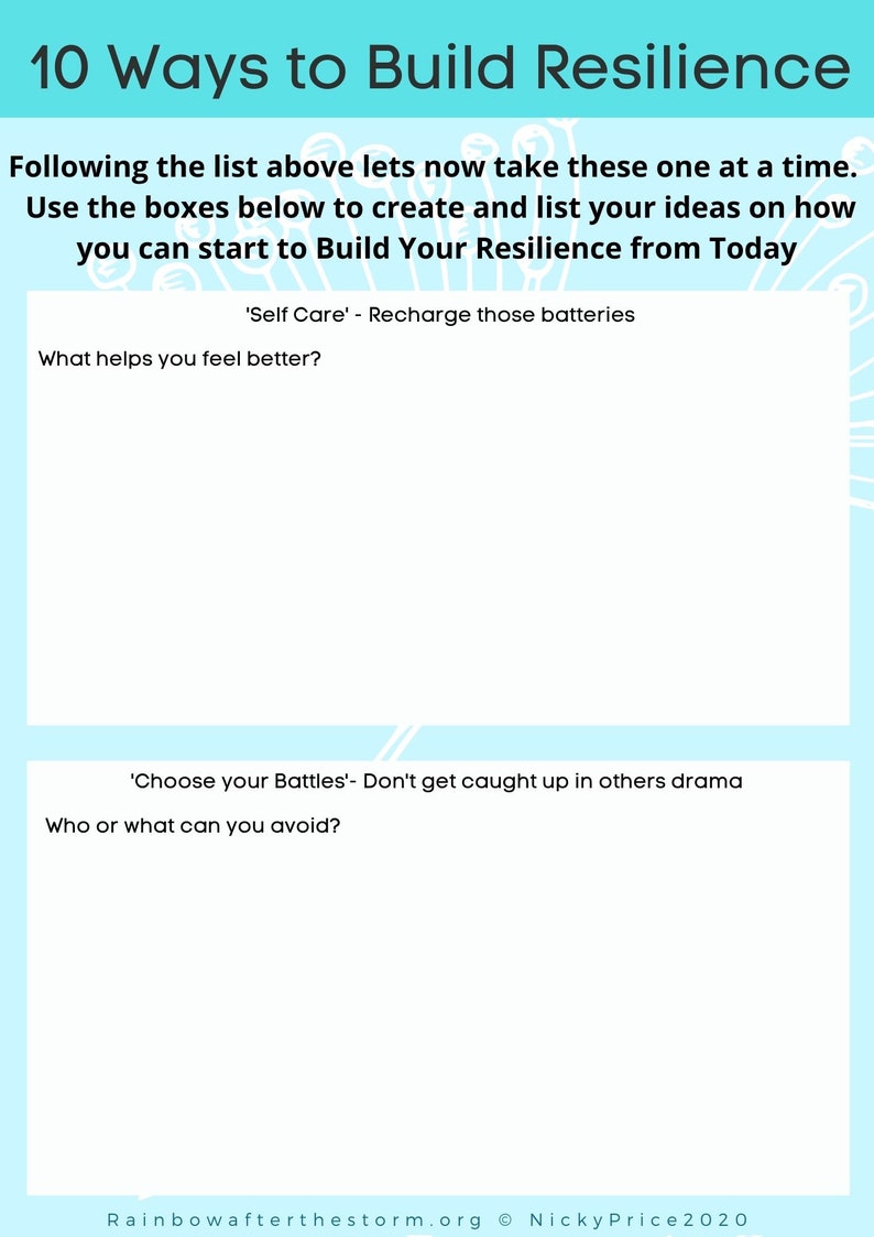 Building Resilience - Printable & PDF Workbook 9 Pages, Self Care, Help ...