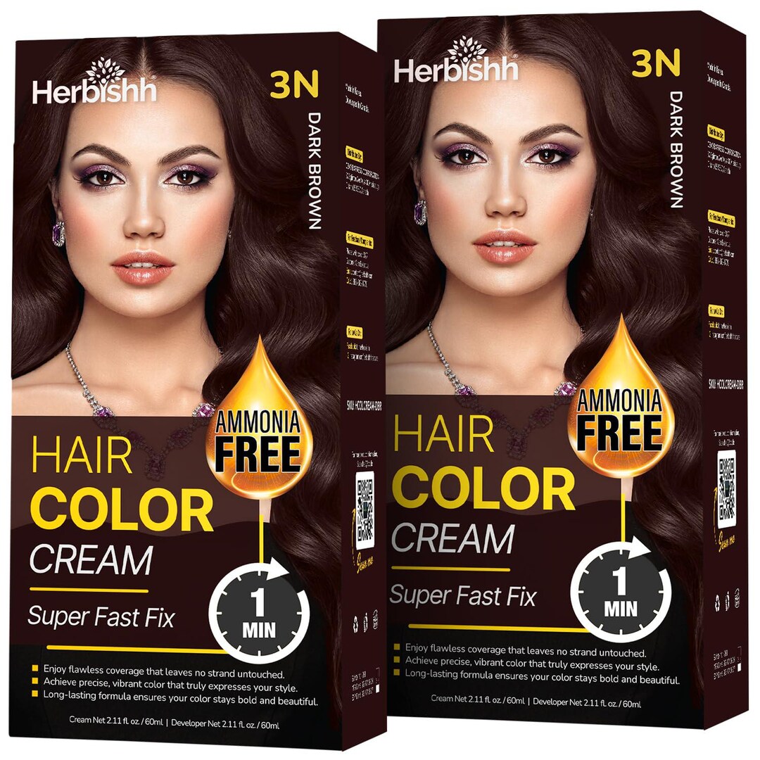Herbishh Rapid Dark Brown Hair Color Cream, 1 Minute Permanent Dye ...