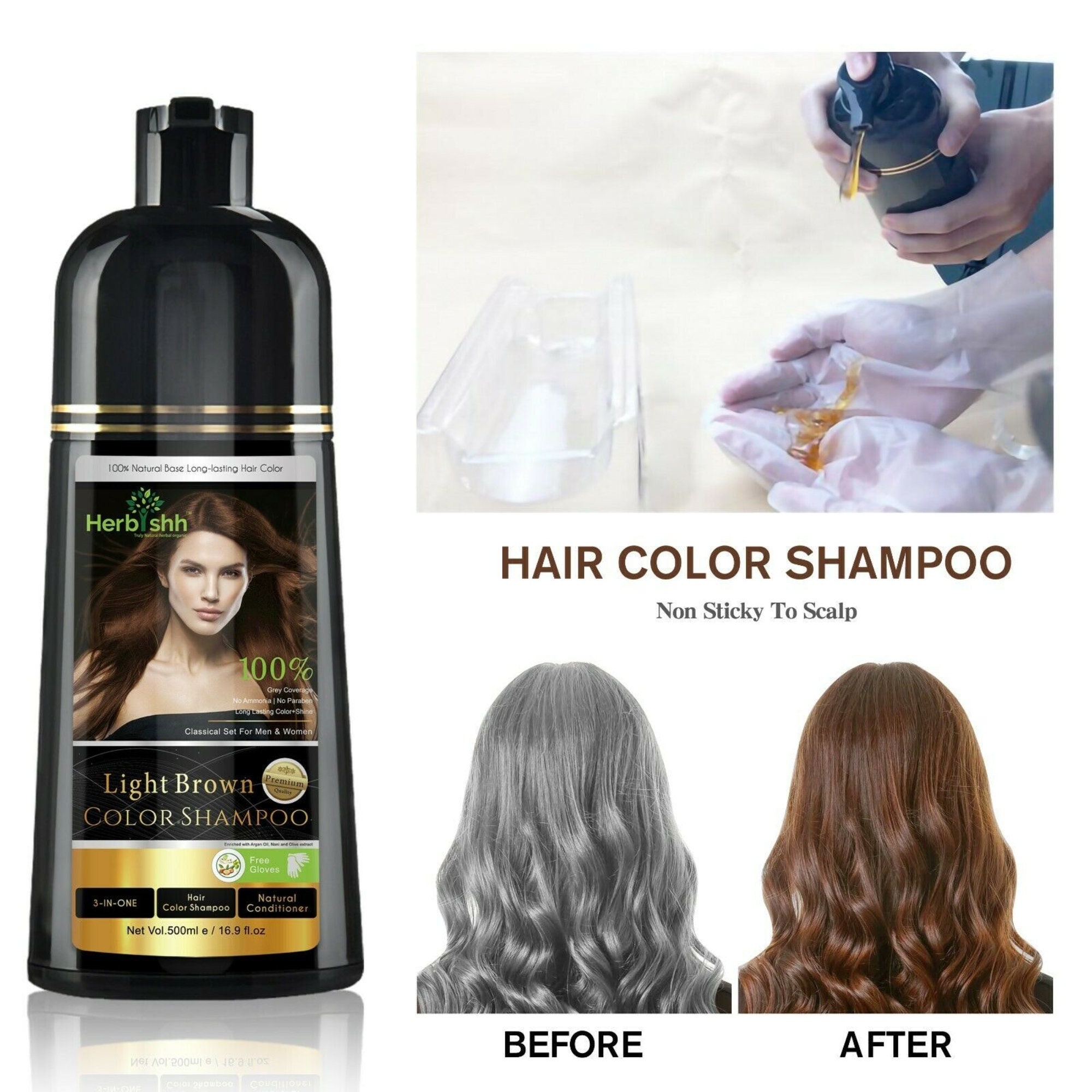 Buy 1pc Herbishh (light Brown) Hair Color Shampoo for Gray Hair Get 1pc ...
