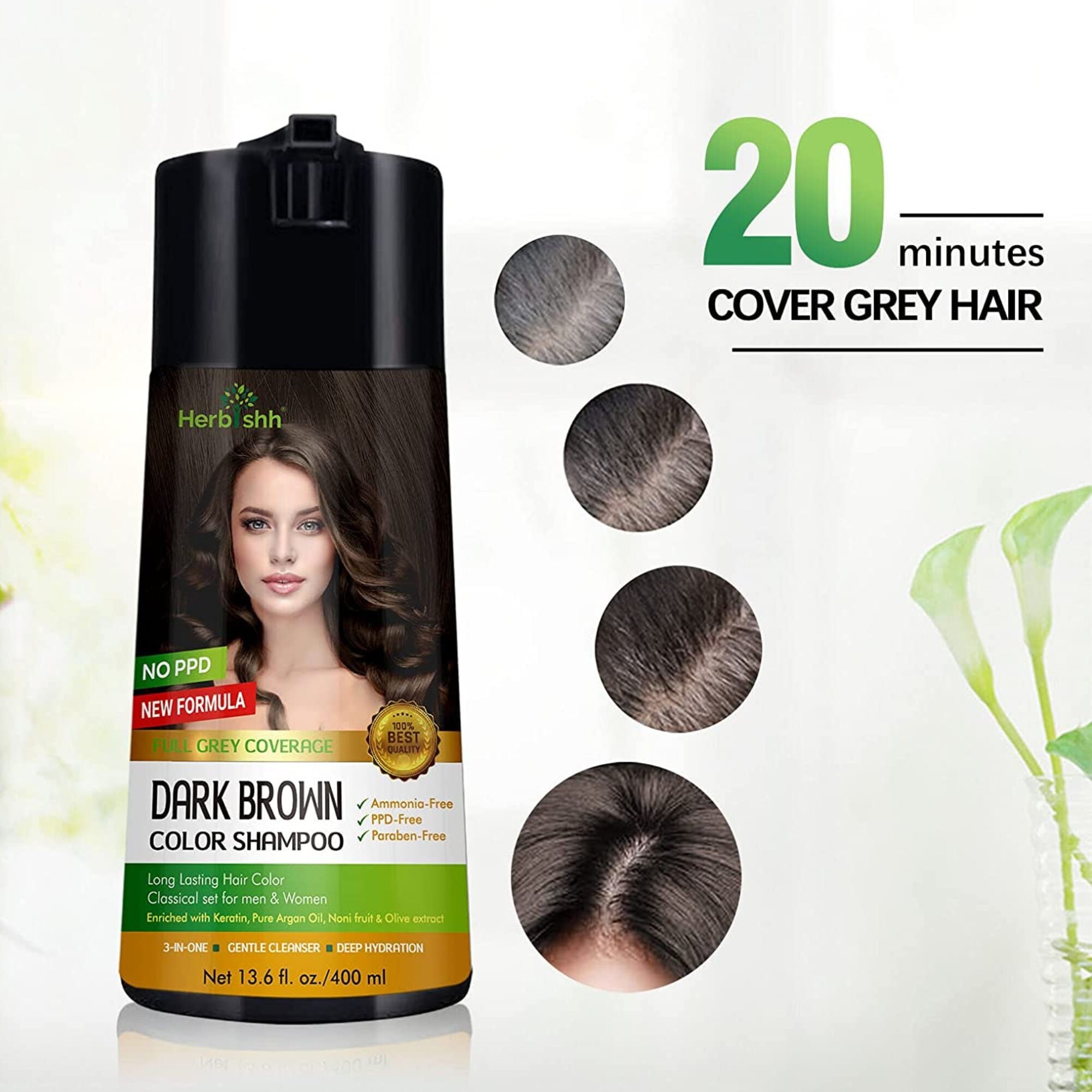 Dark Brown Enriched Color Shampoo Hair Dye Shampoo PPD Free Hair Dye ...