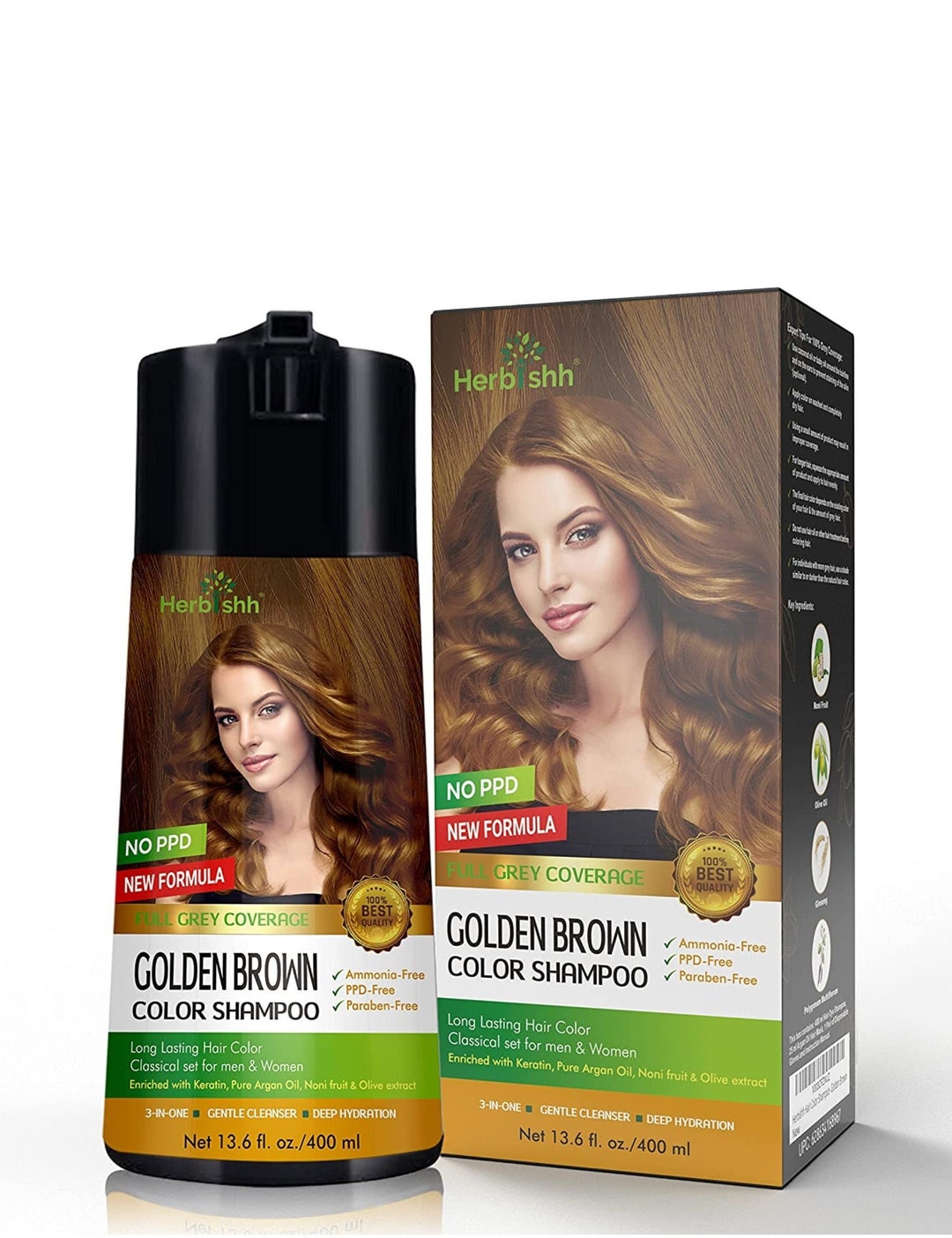 Golden Brown PPD Free Enriched Color Shampoo Hair Dye Formula (400ml ...