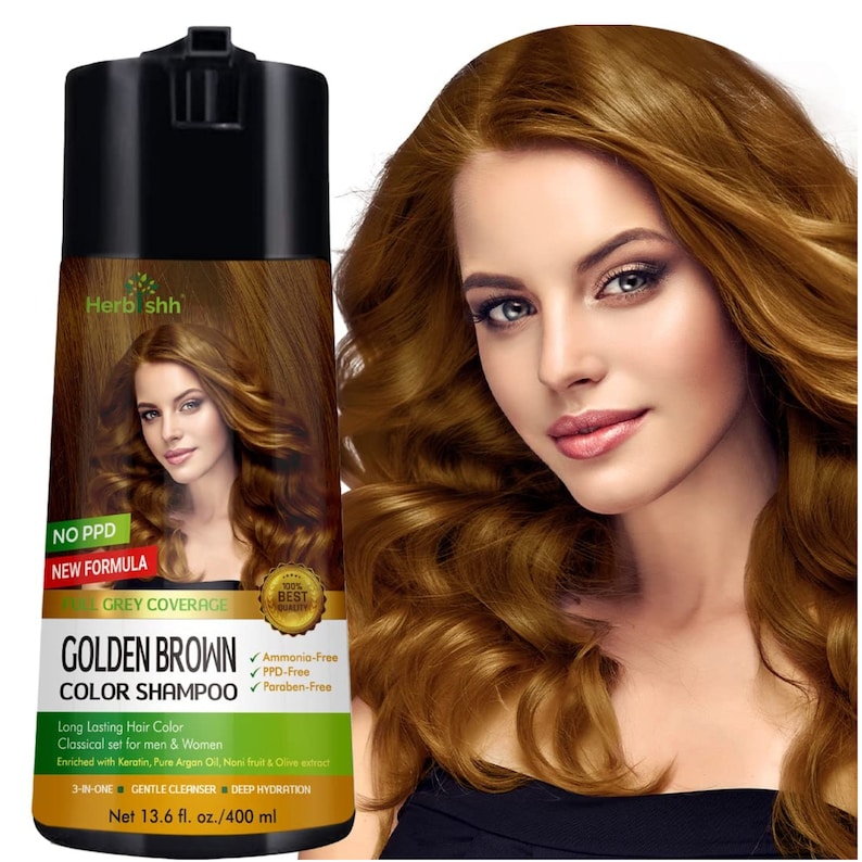 Golden Brown PPD Free Enriched Color Shampoo Hair Dye Formula (400ml ...