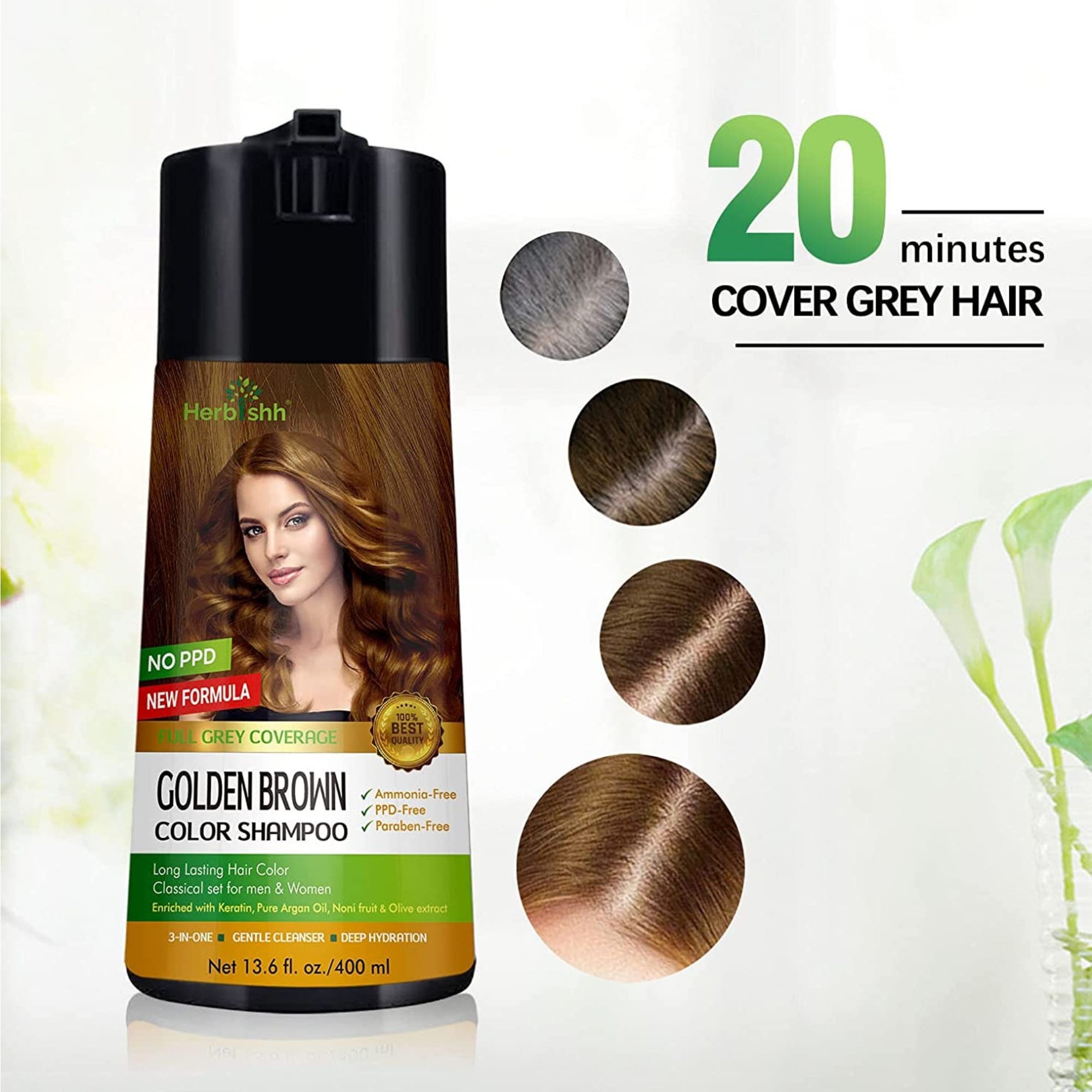 Golden Brown PPD Free Enriched Color Shampoo Hair Dye Formula (400ml ...
