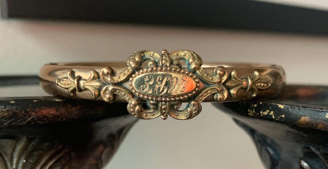 Vintage Victorian Gold Filled Hinged Bangle Bracelet Monogramed With ...